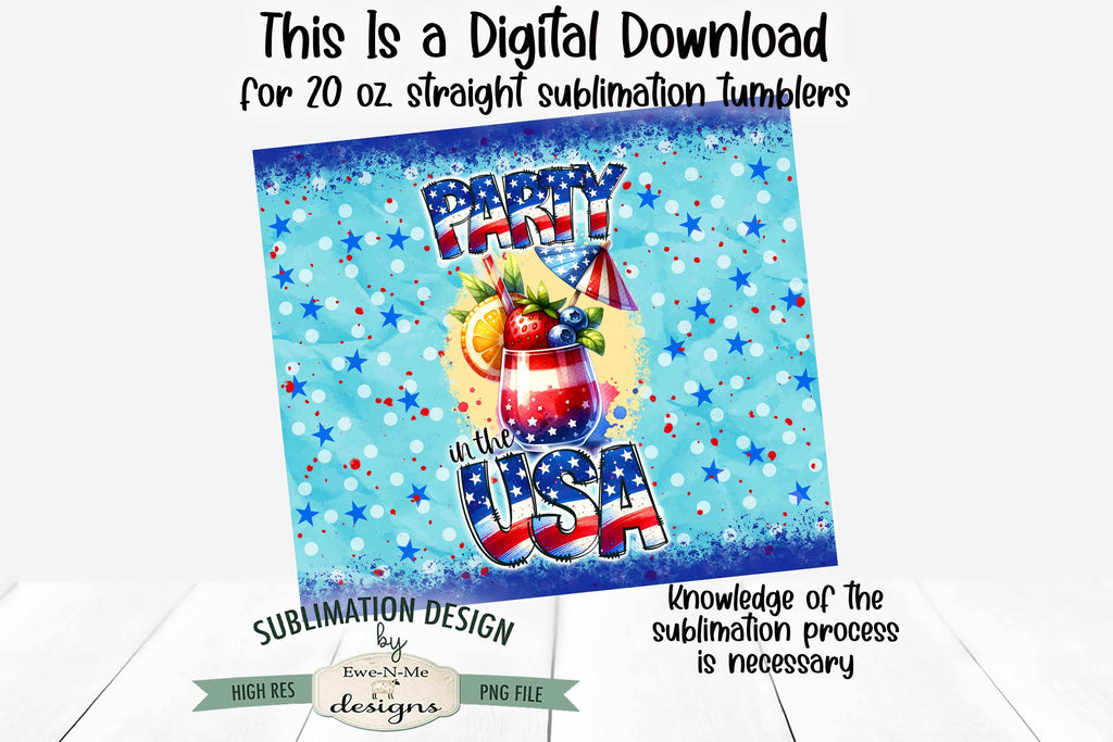 Party In The USA - Seamless 20 oz Sublimation Tumbler - So Fontsy