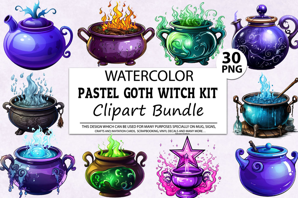 Pastel Goth Witch Kit Clipart Bundle - So Fontsy