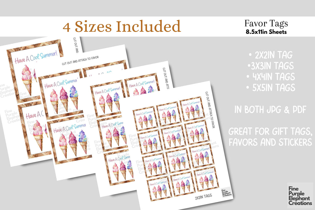 Pastel Ice Cream Cone Printable Favor Tag Label - End School Year ...