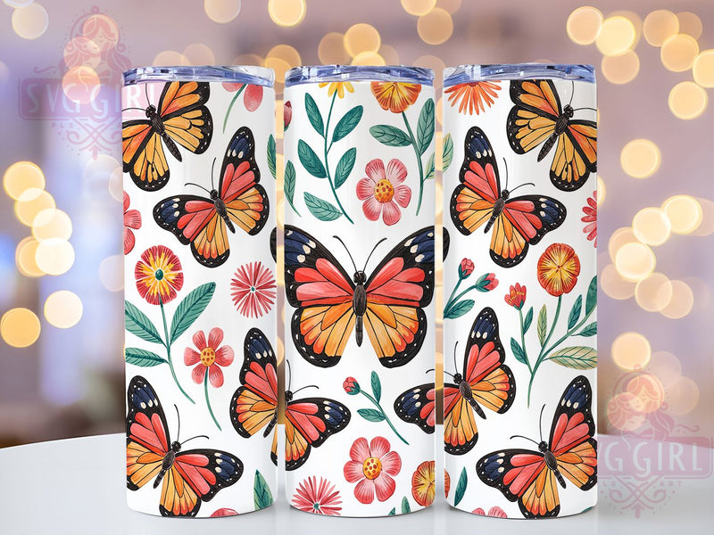 Pastel Spring Floral Butterfly Tumbler, Seamless Floral Wrap, 20oz ...