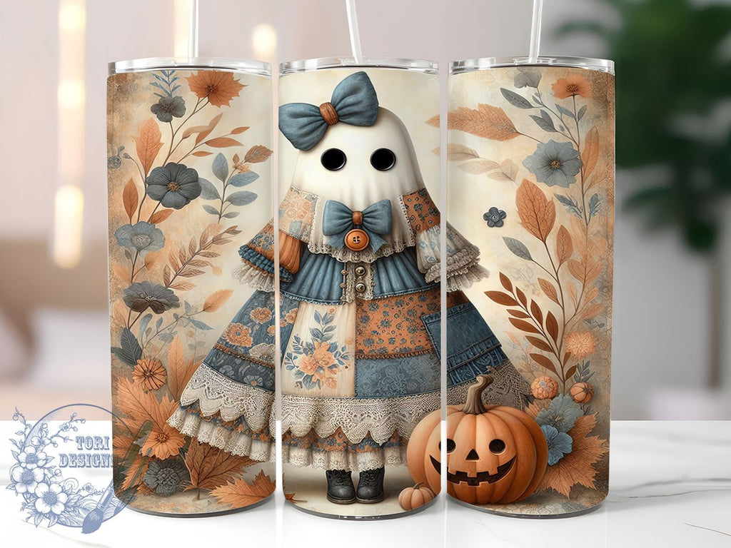 Patchwork Cottagecore Halloween Ghost Tumbler, Spooky Cottagecore Wrap ...