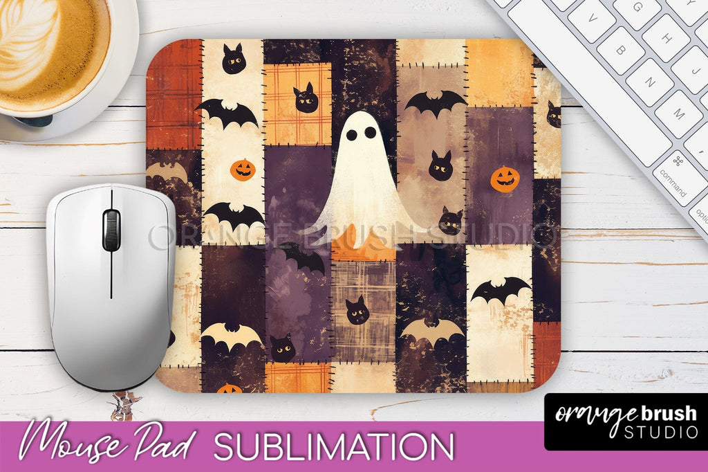 Patchwork Halloween Mouse Pad, Ghost Mousepad Sublimation - So Fontsy