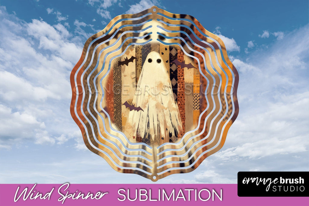 Patchwork Halloween Wind Spinner - Ghost Wind Spinner PNG - So Fontsy
