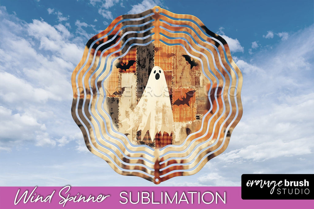 Patchwork Halloween Wind Spinner - Ghost Wind Spinner PNG - So Fontsy
