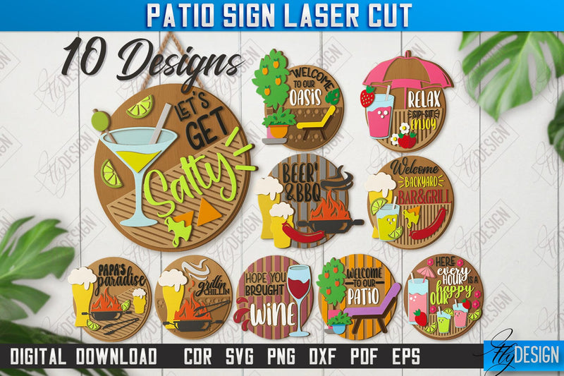 Patio Signs Laser Cut Bundle | Round Wall Signs | Porch Signs | Summer ...