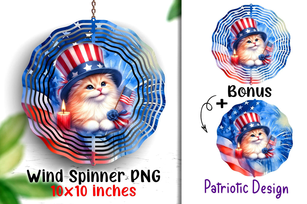 Patriotic cute Cat Wind Spinner 10x10 inches PNG - So Fontsy