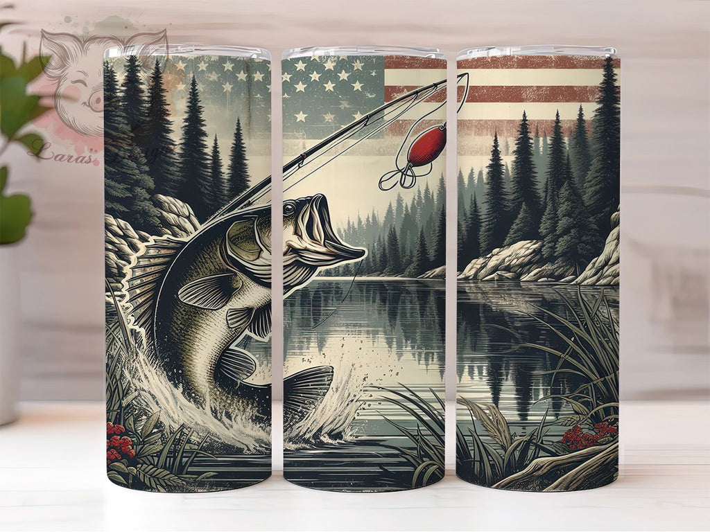 Patriotic Fishing American Flag Rustic Angler Tumbler Wrap, Rustic Fish ...