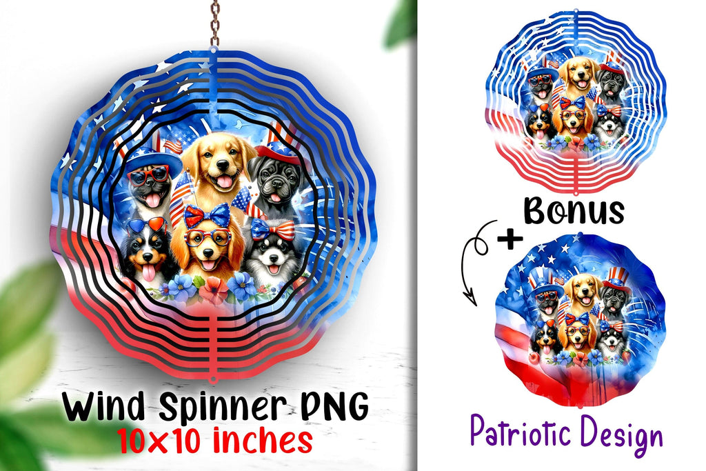 Patriotic Funny Dogs Wind Spinner 10x10 inches PNG - So Fontsy