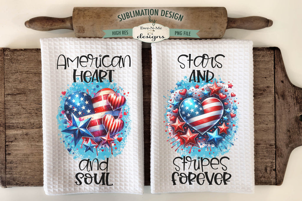 Patriotic Hearts and Stars - July 4th Sublimation Dish Towel Designs ...