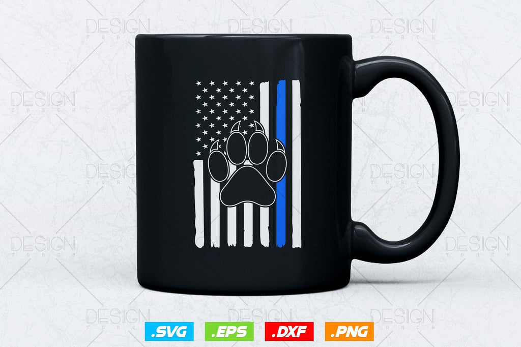 Patriotic K9 Dog Paw With Flag Thin Blue Line Police Svg Png, First ...