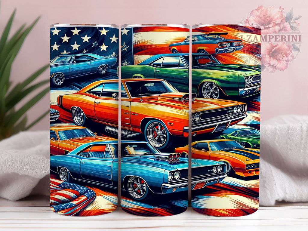 Patriotic Muscle Cars Tumbler Wrap, 20oz Sublimation Design, Muscle Car ...