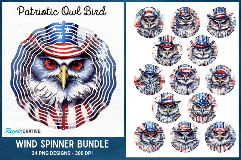 Patriotic Owl Bird Wind Spinner Sublimation Design - So Fontsy