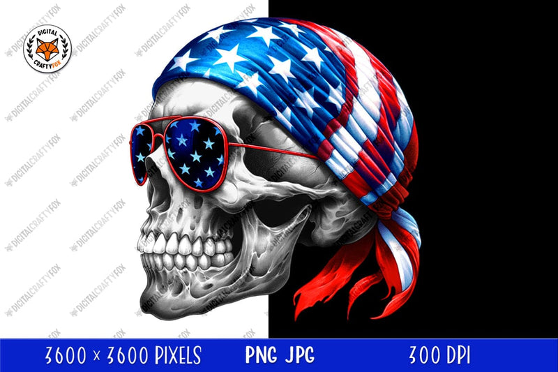 Patriotic Skull PNG, 4th of July Sublimation PNG - So Fontsy