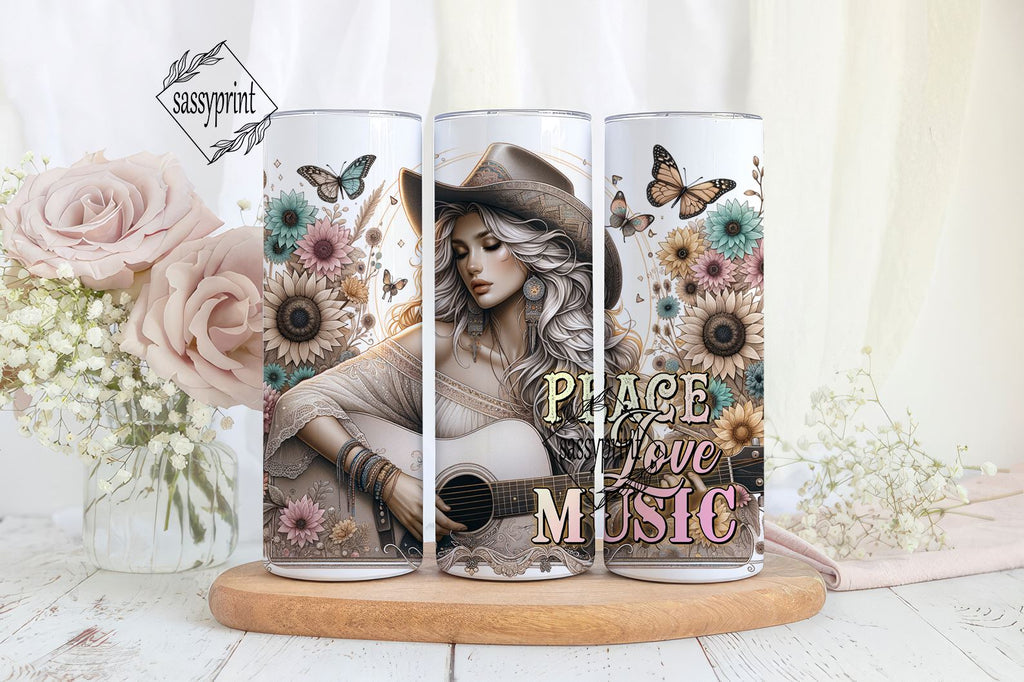Peace love Music 20 Oz Skinny Sublimation Tumbler PNG, Positive Tumbler ...