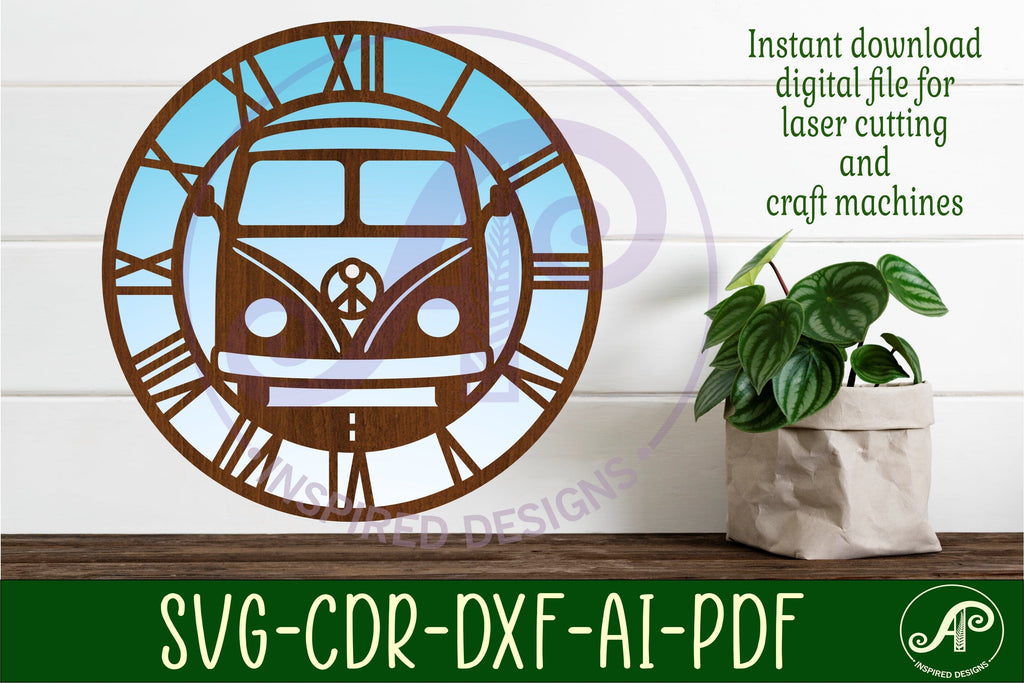 peace van wall clock laser cut files, SVG file. - So Fontsy
