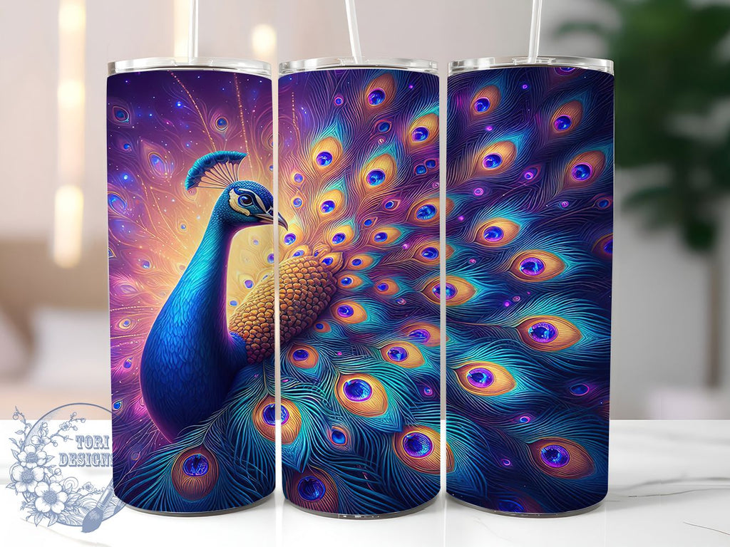 Peacock Feather Vibrant Boho Tumbler, Vibrant Bird Wrap, 20oz Tumbler ...