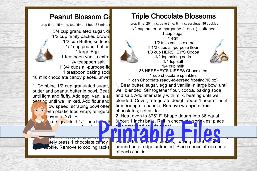 Peanut Butter & Triple Chocolate Blossoms Recipe Cards - So Fontsy