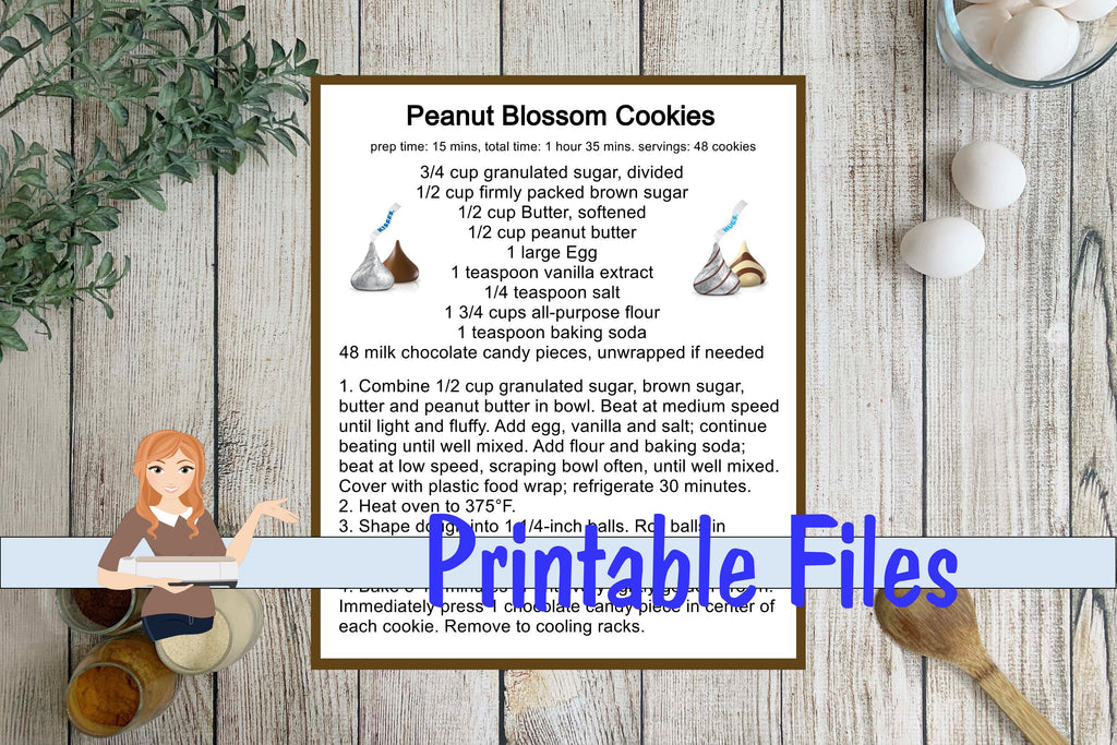 Peanut Butter & Triple Chocolate Blossoms Recipe Cards - So Fontsy