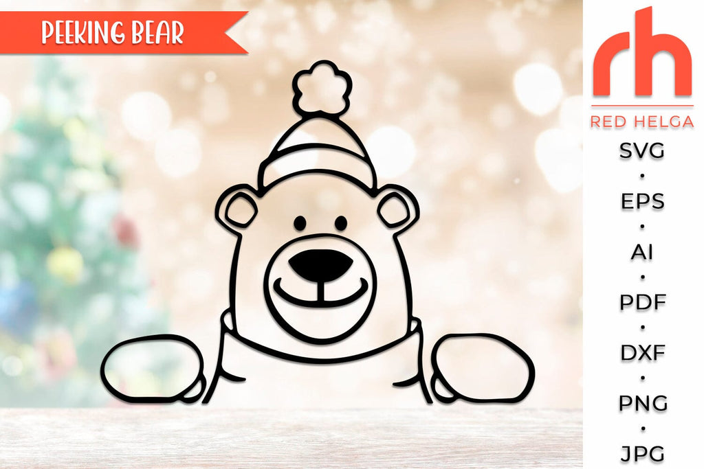 Peeping Polar Bear SVG, Christmas Scene DXF, Xmas Window - So Fontsy