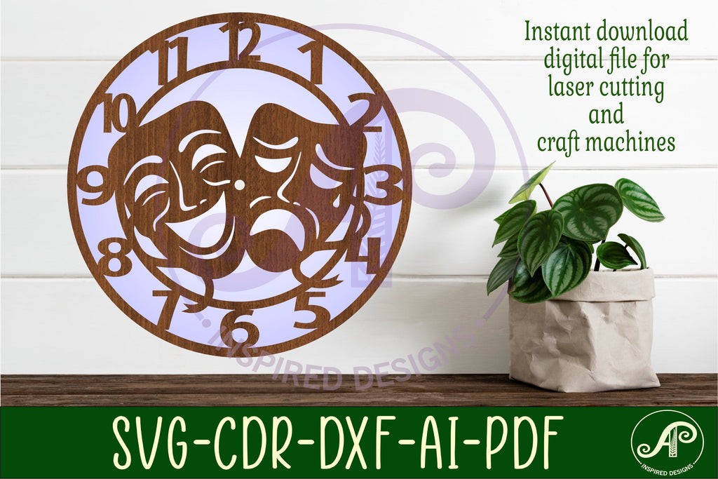 Performing arts wall clock laser cut files, SVG file design - So Fontsy