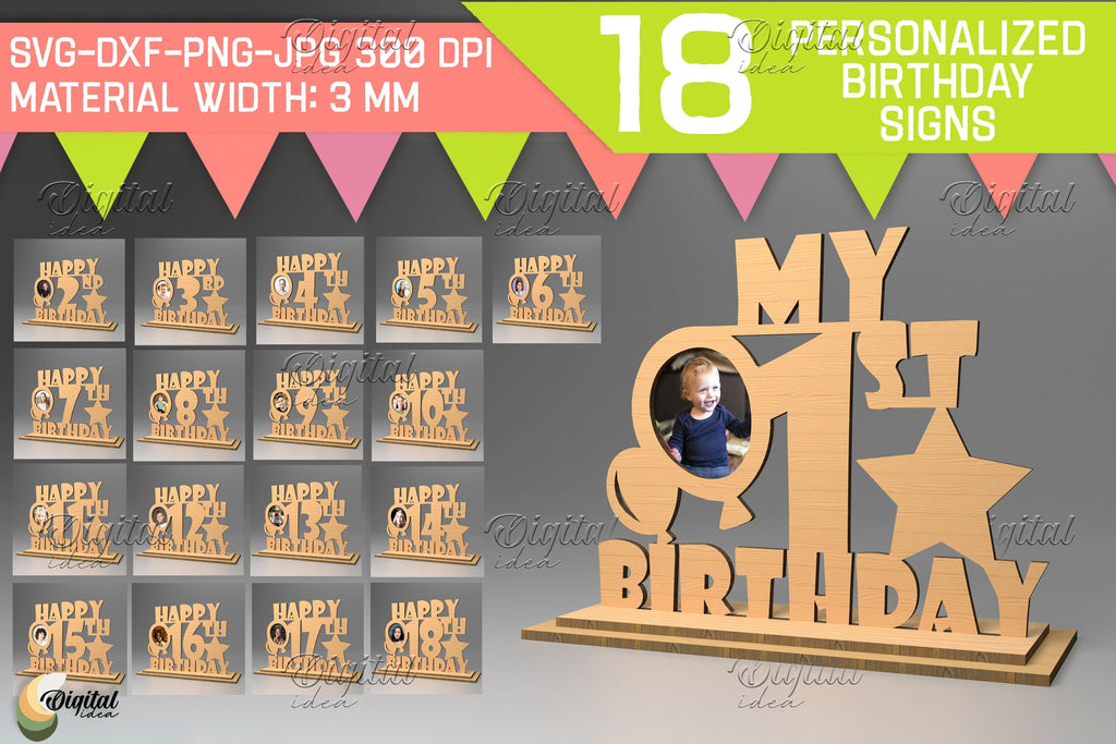 Personalized Birthday Sign Bundle. Number Laser Cut - So Fontsy