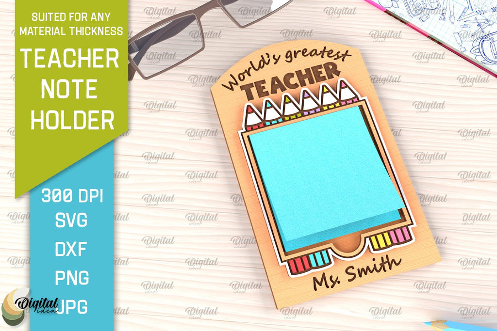 Personalized Teacher Sticky Note Pad Holder Laser Cut - So Fontsy