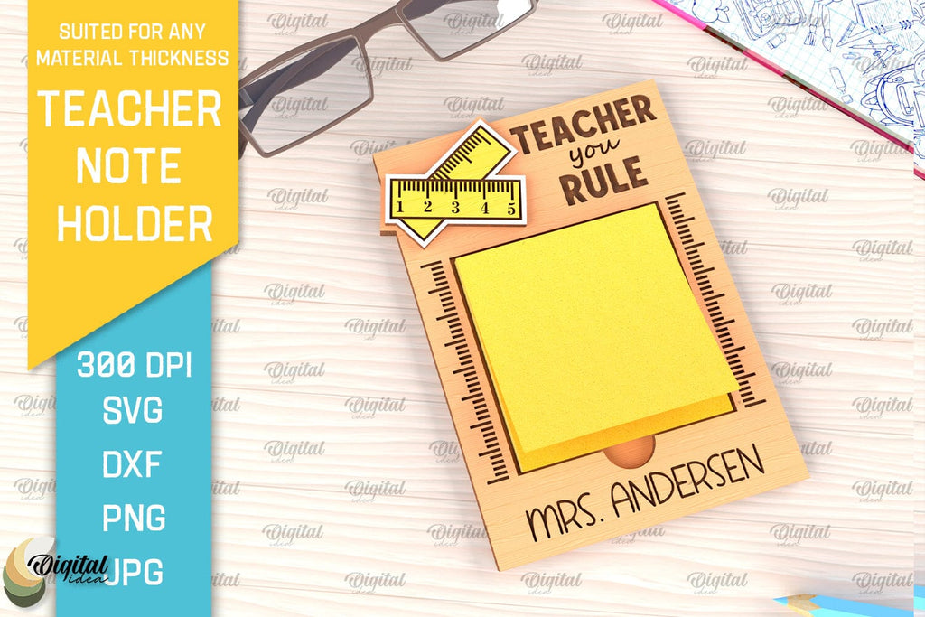 Personalized Teacher Sticky Note Pad Holder Laser Cut - So Fontsy
