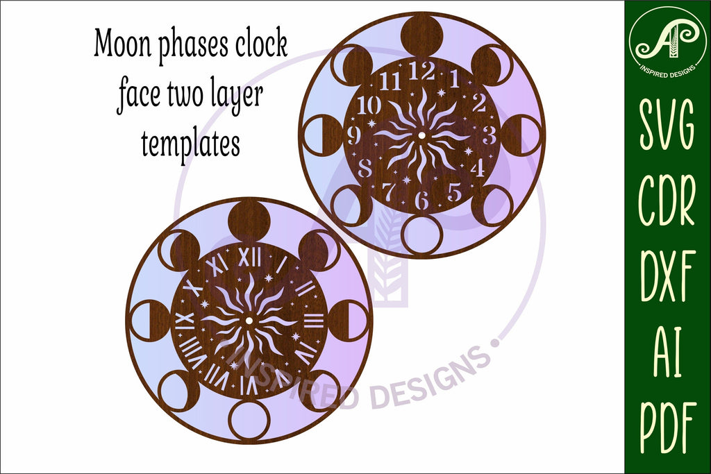 Phases of the moon clock wall clock laser cut files - So Fontsy