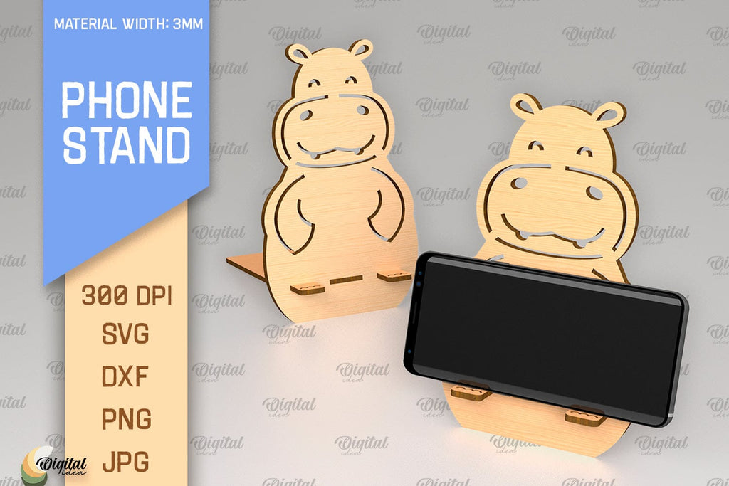 Phone Stand Laser Cut. 3D Phone Holder SVG. Cute Hippo SVG - So Fontsy