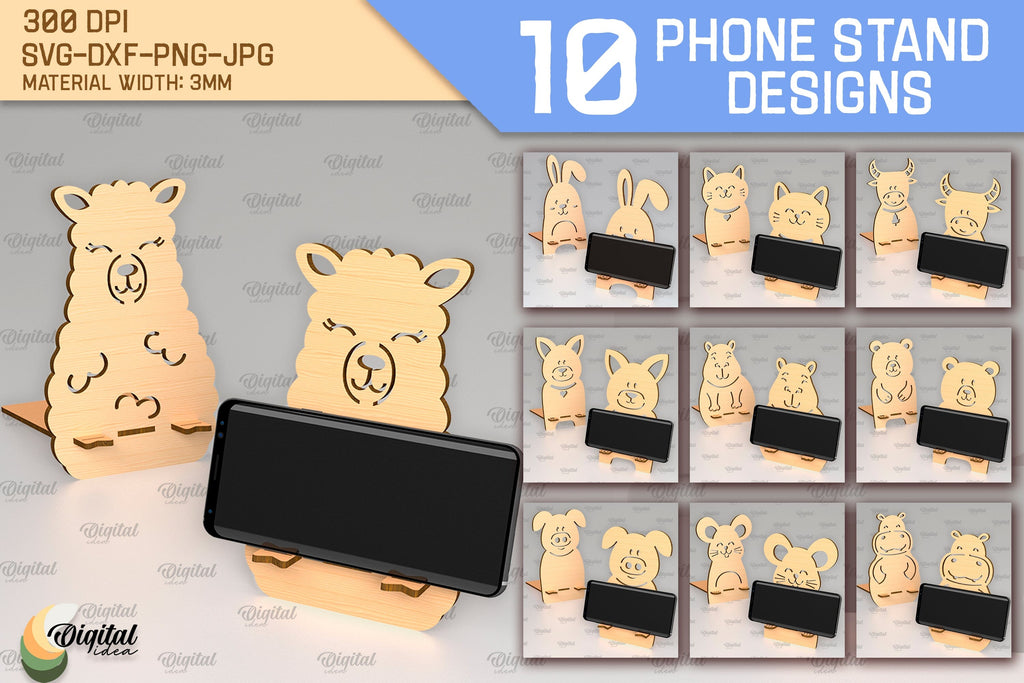 Phone Stand Laser Cut Bundle. 3D Phone Holder SVG - So Fontsy