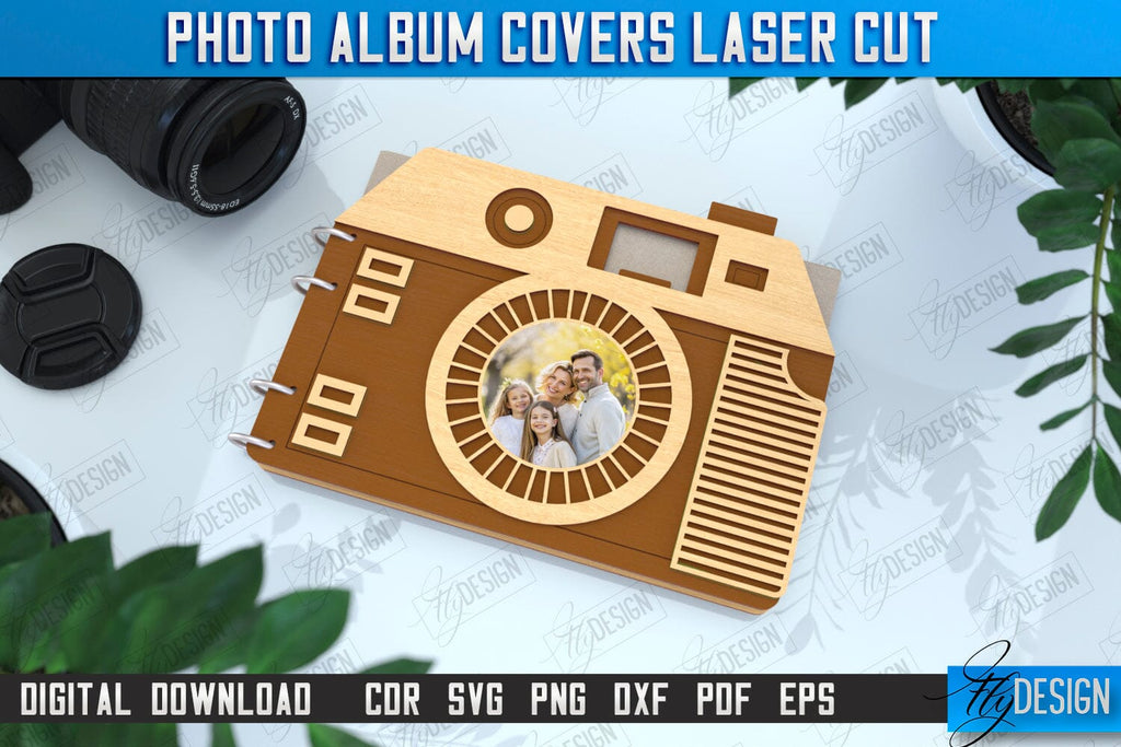 Photo Album Covers Laser Cut Bundle | Camera Shape | Wooden Photo Album ...