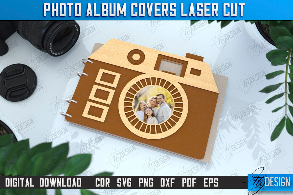 Photo Album Covers Laser Cut Bundle | Camera Shape | Wooden Photo Album ...