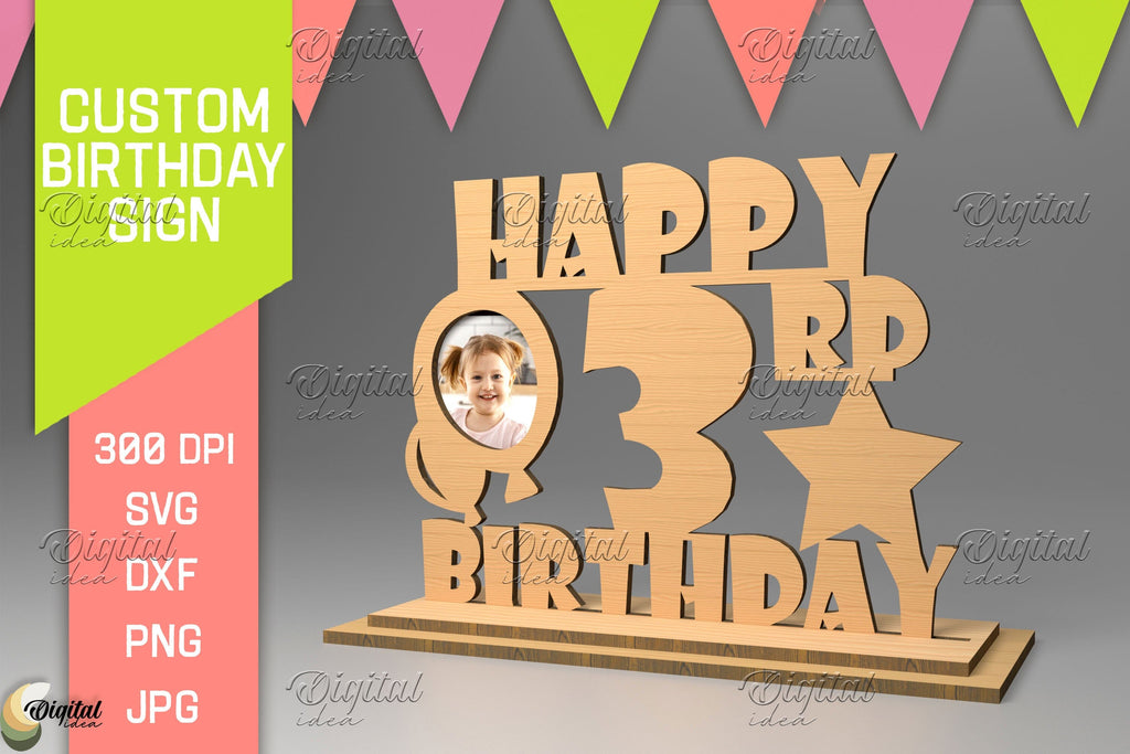 Photo Frame Laser Cut. Personalized Birthday Sign - So Fontsy