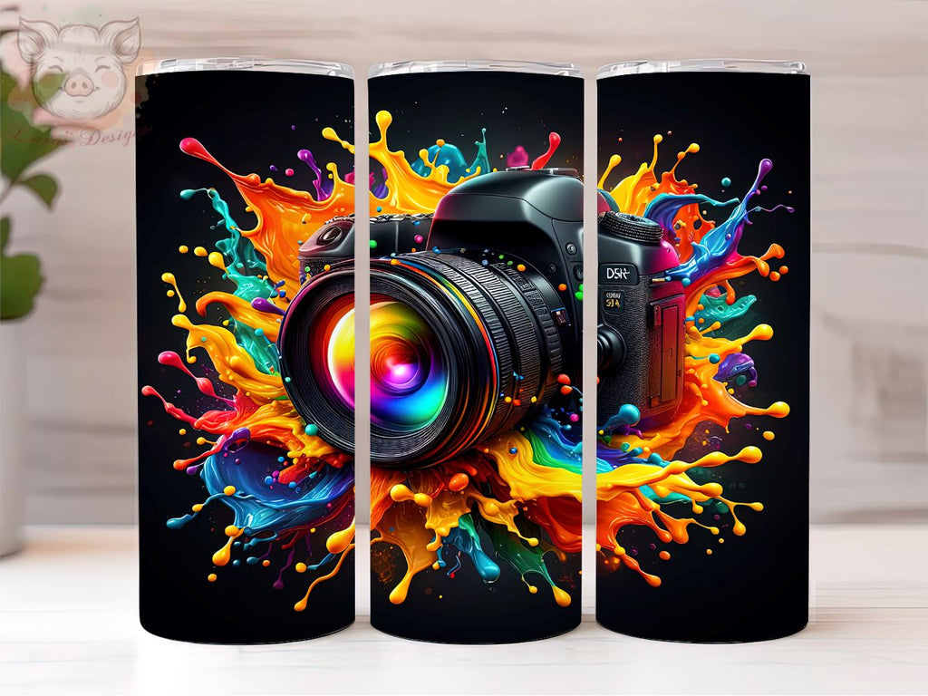 Photographer Camera Neon 20oz Tumbler Png, Straight & Tapered Tumbler ...