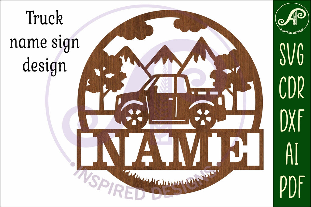 Pick up truck name sign svg laser cut template - So Fontsy