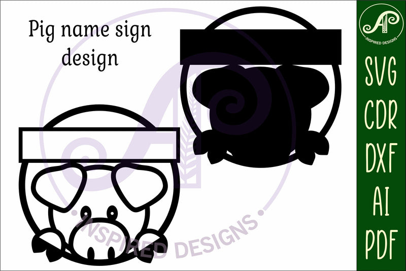 Pig peeking name sign svg laser cut template - So Fontsy