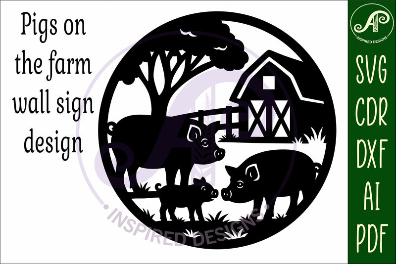 Pigs on the farm scene wall sign, SVG file. - So Fontsy