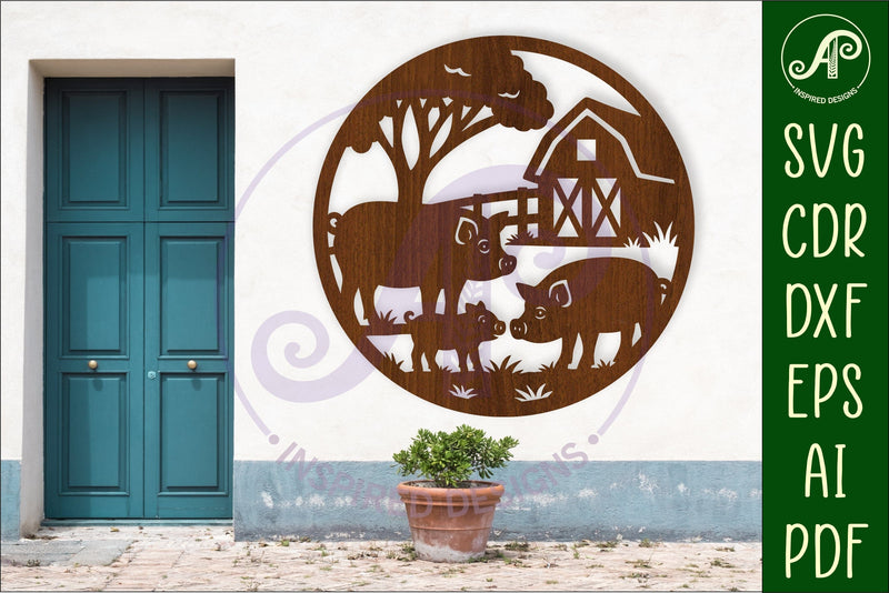 Pigs on the farm scene wall sign, SVG file. - So Fontsy