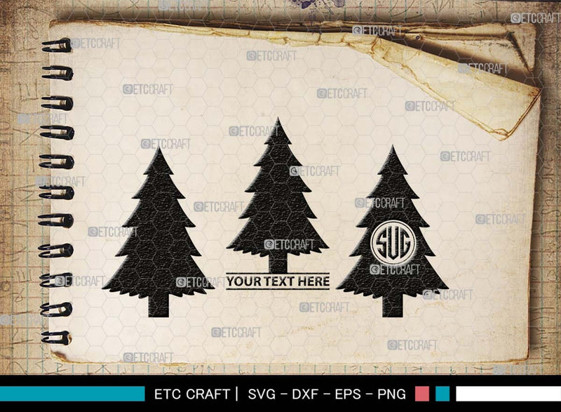 Pine Tree Monogram, Pine Tree Silhouette, Pine Tree SVG, Forest Svg ...