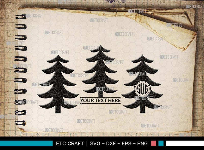 Pine Tree Monogram, Pine Tree Silhouette, Pine Tree SVG, Forest Svg ...