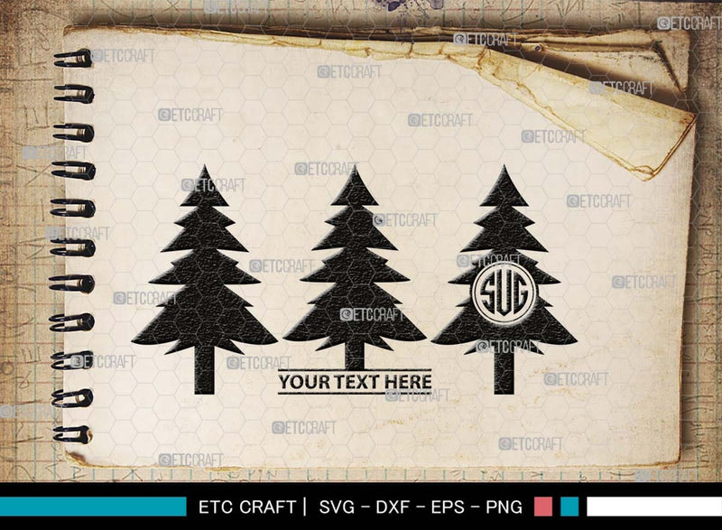 Pine Tree Monogram, Pine Tree Silhouette, Pine Tree SVG, Forest Svg ...