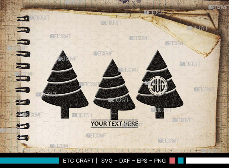 Pine Tree Monogram, Pine Tree Silhouette, Pine Tree SVG, Forest Svg ...