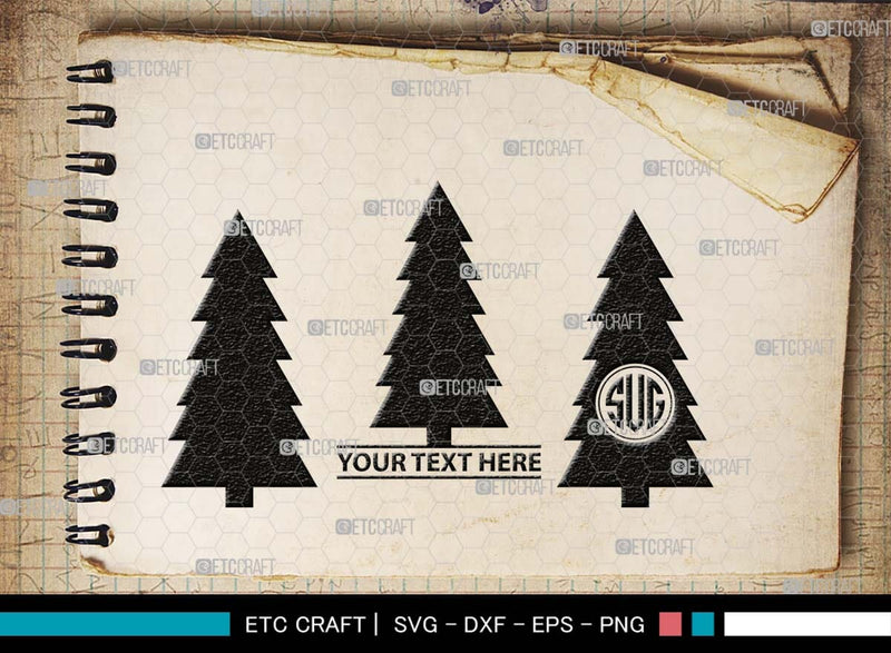 Pine Tree Monogram, Pine Tree Silhouette, Pine Tree SVG, Forest Svg, P ...