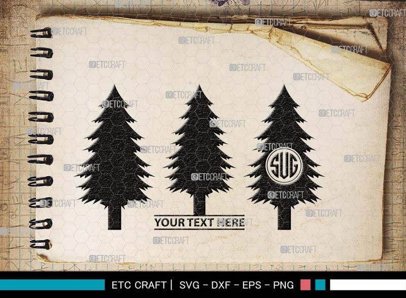 Pine Tree Monogram, Pine Tree Silhouette, Pine Tree SVG, Forest Svg, P ...