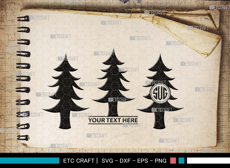 Pine Tree Monogram, Pine Tree Silhouette, Pine Tree SVG, Forest Svg ...