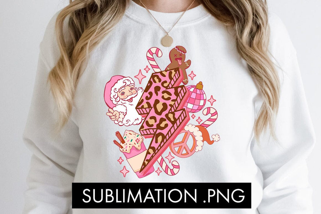 Pink Christmas Lightning Bolt PNG Sublimation - So Fontsy