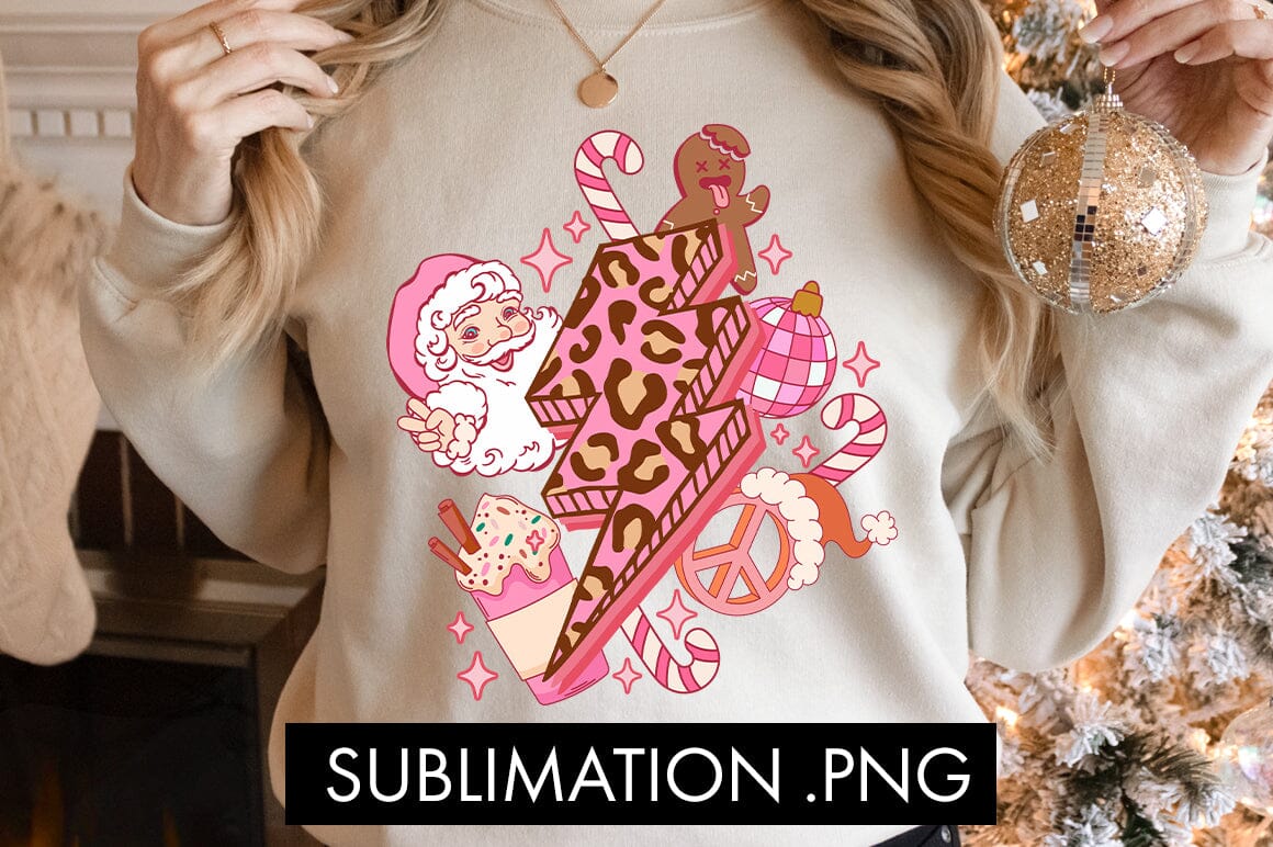 Pink Christmas Lightning Bolt PNG Sublimation - So Fontsy