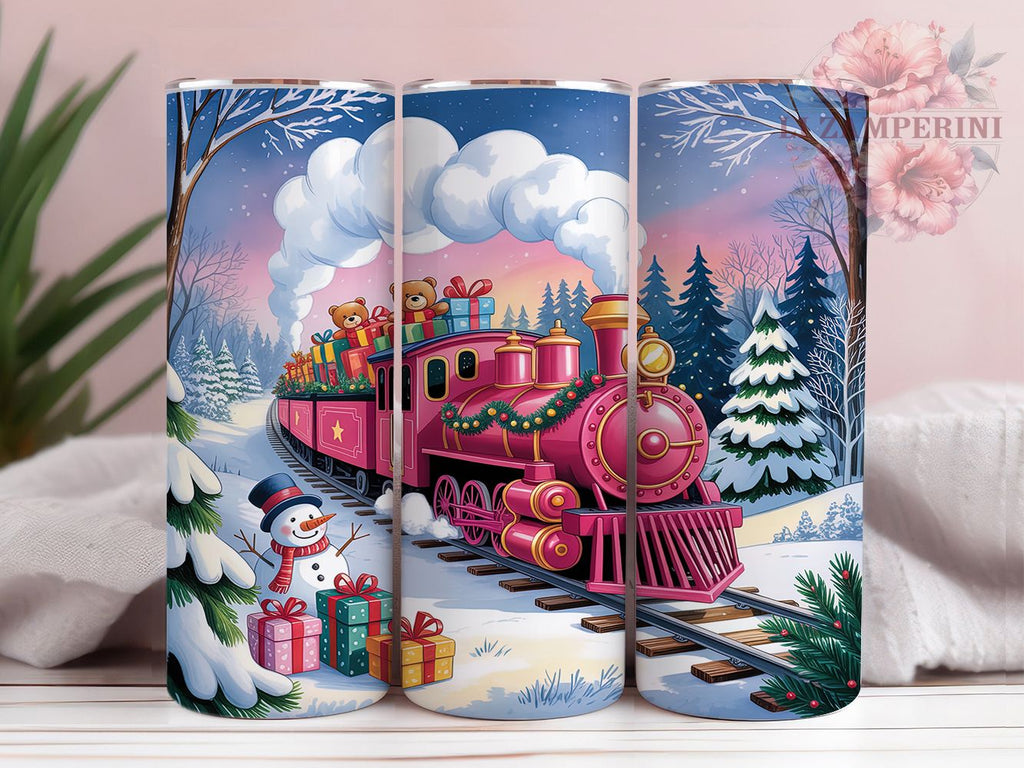 Pink Christmas Train Tumbler, Christmas Train Wrap, Holiday Mug Design ...