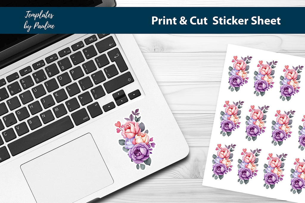 Pink Flower Print and Cut Sticker Sheet - So Fontsy