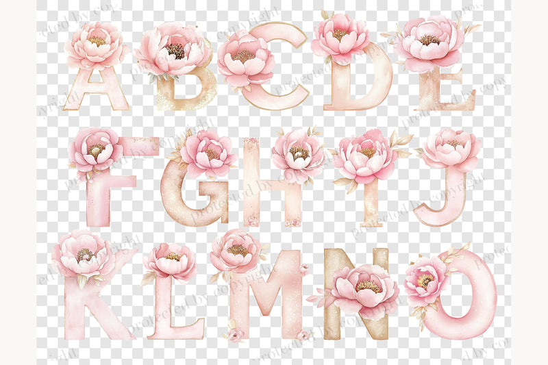 Pink Flowers Alphabet Clipart | Numbers And Letters - So Fontsy